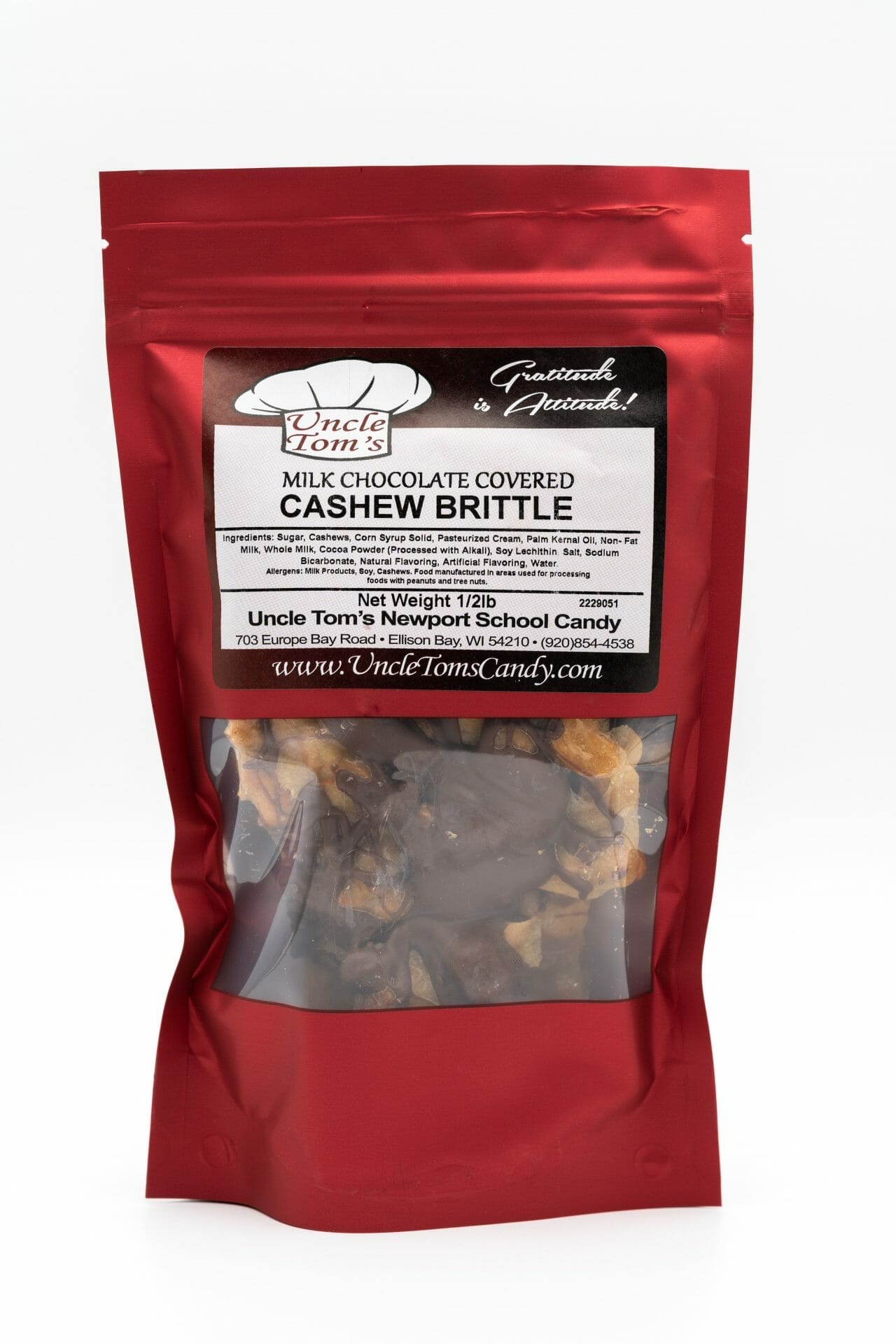 Milk Chocolate Covered Cashew Brittle 1/2 lbs - Uncle Tom's Candy