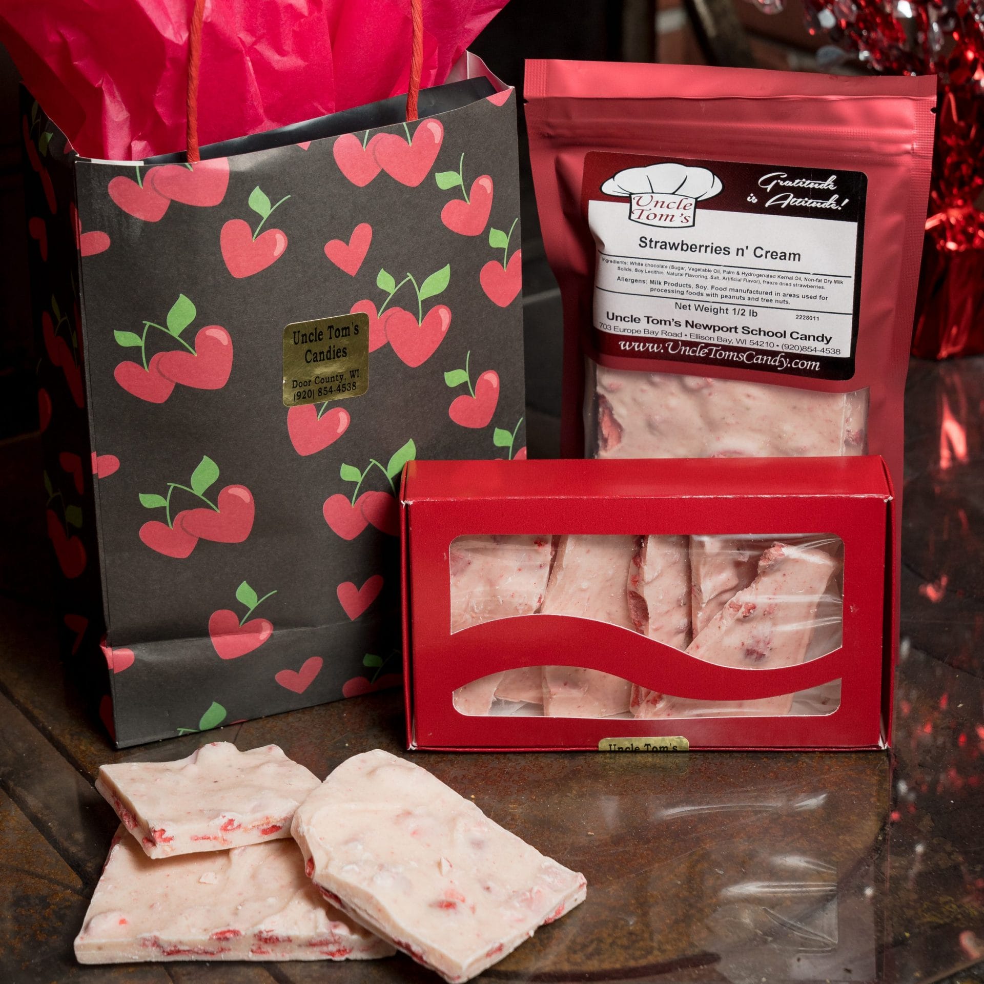 Strawberries n' Cream Chocolate Bark - Uncle Tom's Candy